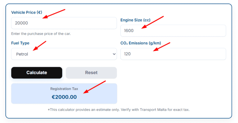 Malta Car Registration Tax Calculator – Plan Your Vehicle Costs 2026